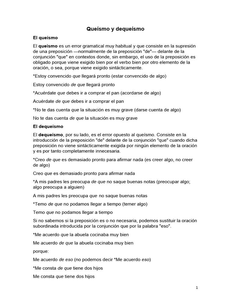 Dequeísmo y Queísmo | PDF | Preposición y Postposición | Oración ...