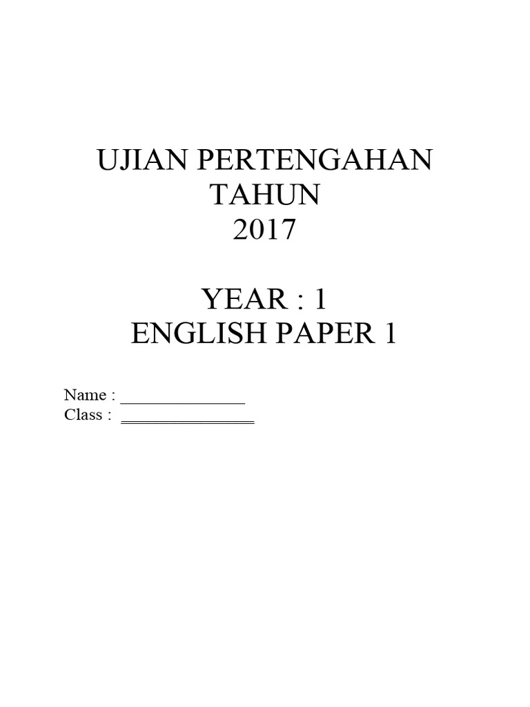 English Paper 1 - Standard 1 - Mid Year Exam | PDF