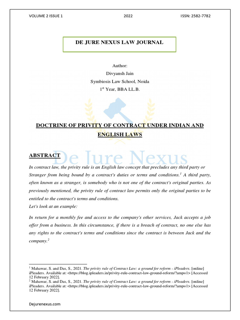 Doctrine of Privity of Contract Under Indian and English Laws by ...