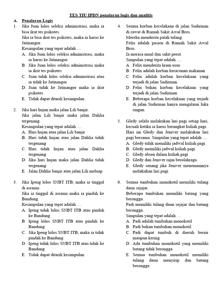 TES TIU IPDN Penalaran Logis Dan Analitis | PDF