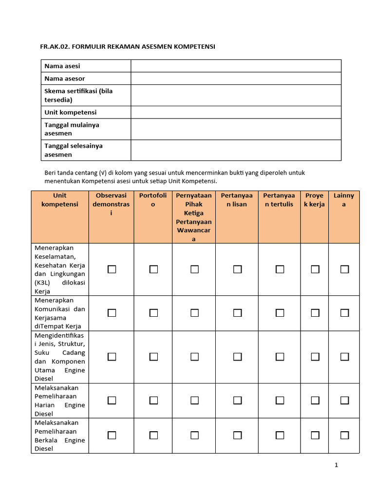 FR - AK.02. Formulir Rekaman Asesmen Kompetensi | PDF | Teknologi & Rekayasa