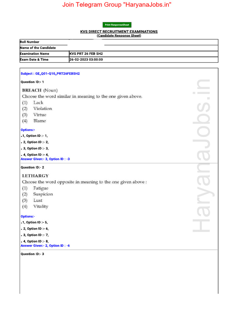 KVS PRT Question Paper 2023 PDF Download | PDF