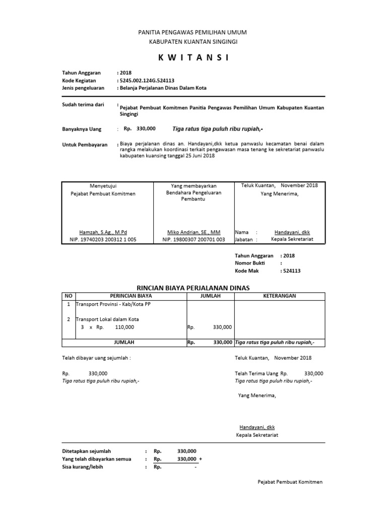 KWITANSI PANJANG PERJALANAN DINAS | PDF
