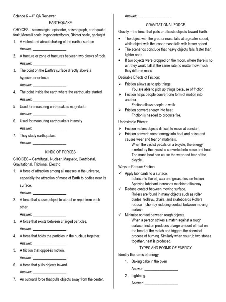 Earthquake and Energy Concepts Review | PDF | Earthquakes | Force