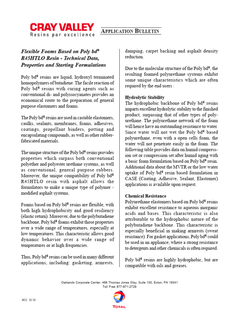 Flexible Foams Based On Poly BD R45htlo Resin | PDF | Polyurethane ...