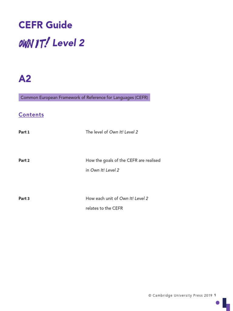 CEFR A2 Guide for Own It! Level 2 | PDF | Reading Comprehension ...