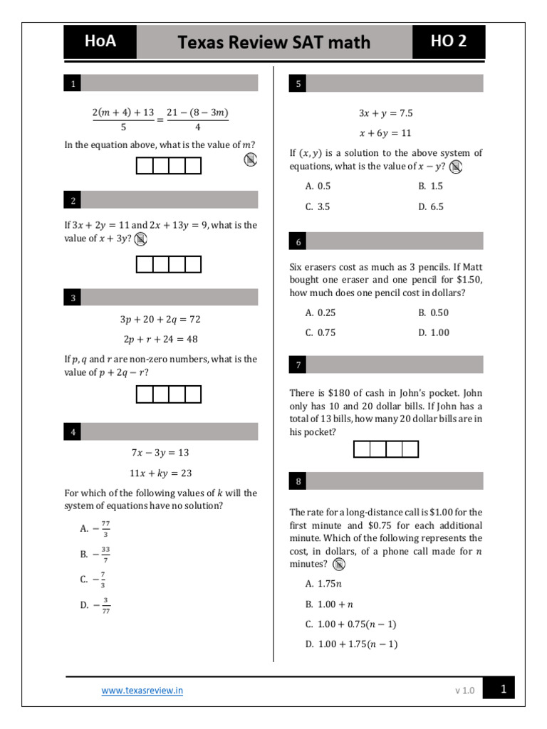 Sat Ho 2 Linear Equations And The Quadratic Equation Download Free Pdf Equations Zero Of