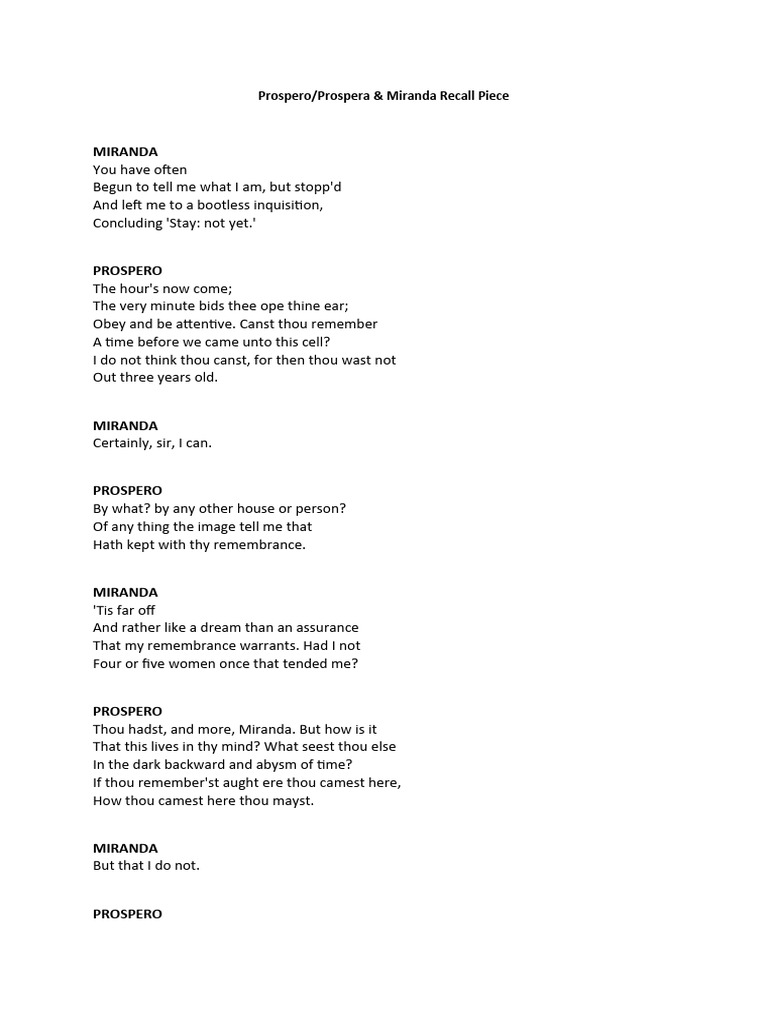 Prospero & Miranda Duologue From The Tempest | PDF