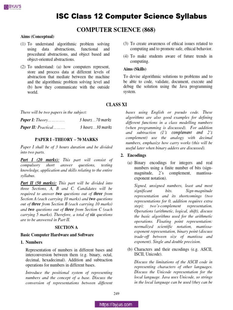 ISC Class 12 Computer Science Syllabus | PDF | Class (Computer ... ISC Class 12 Computer Science Syllabus | PDF | Class (Computer ...