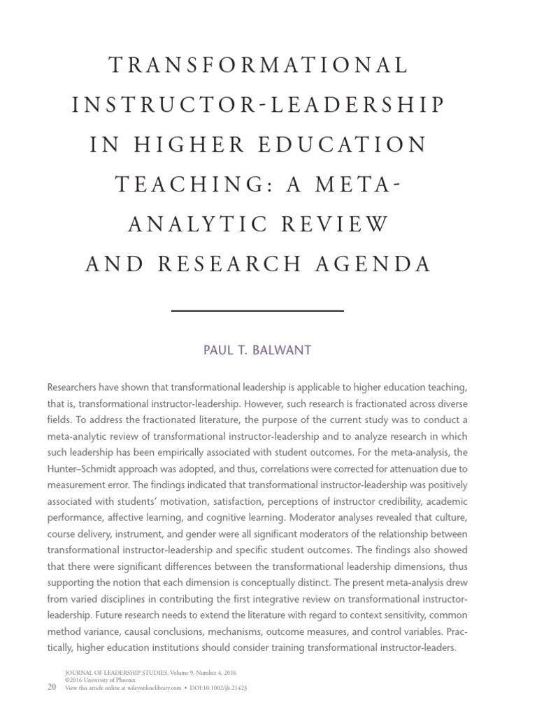 Balwant - 2016 - Transformational Instructor - Leadership in Higher ...