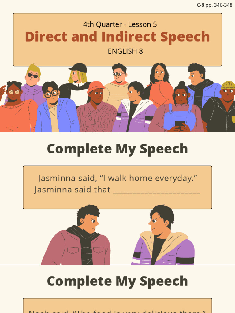 ENGL+8 Q4 W5 Direct+and+Indirect+Speech | PDF | Syntax | Grammar