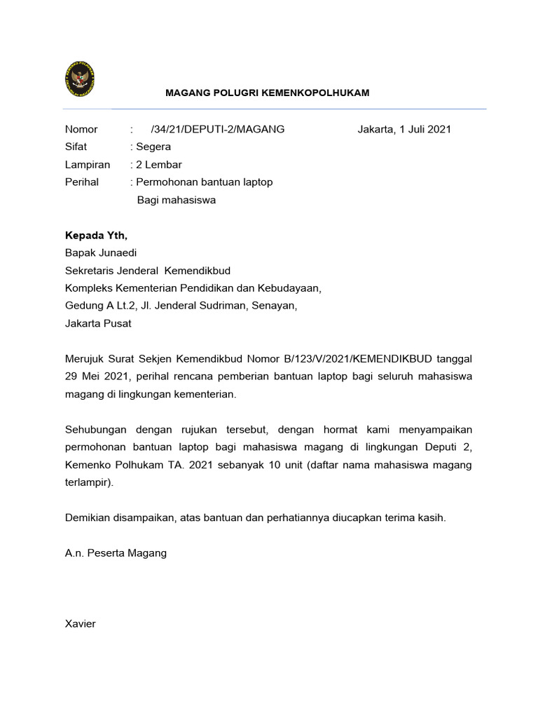 Contoh Surat Keluar | PDF