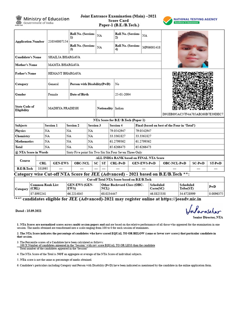 Jee Scores | PDF | Tests | Student Assessment And Evaluation