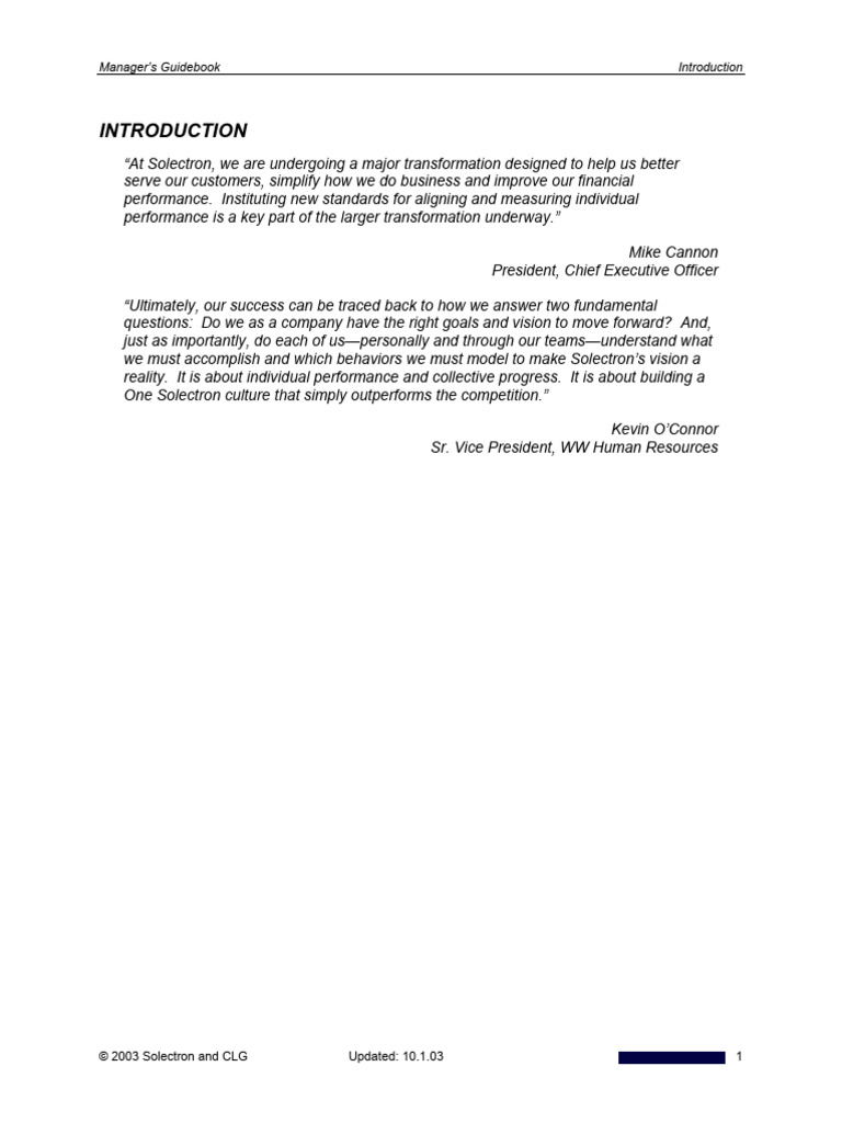 MGR GUIDE-03 Tab1 Solectron Introduction | PDF | Goal | Performance ...