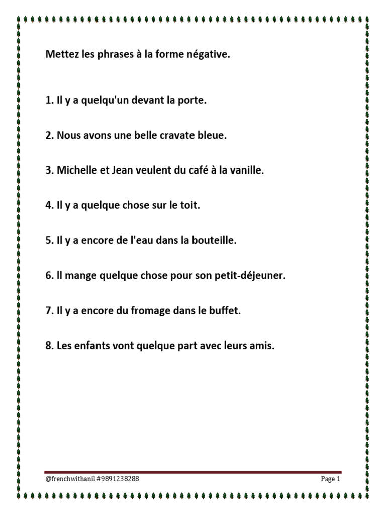 Mettez Les Phrases À La Forme Négative All Types of Negatives | PDF