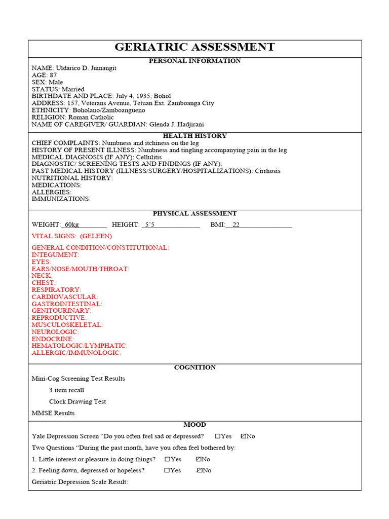 Geriatric Assessment | PDF | Caregiver | Geriatrics