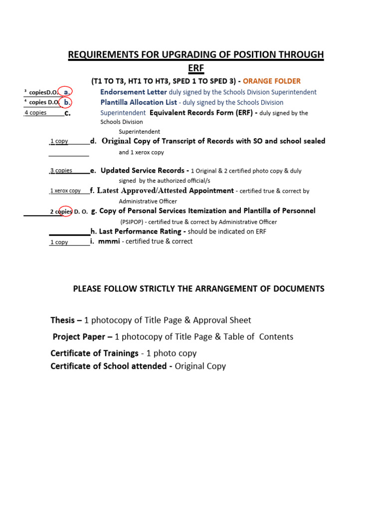Requirements For Upgrading of Position Through Erf | PDF