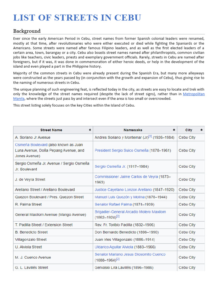 Cebu City Street Names List | PDF | Art