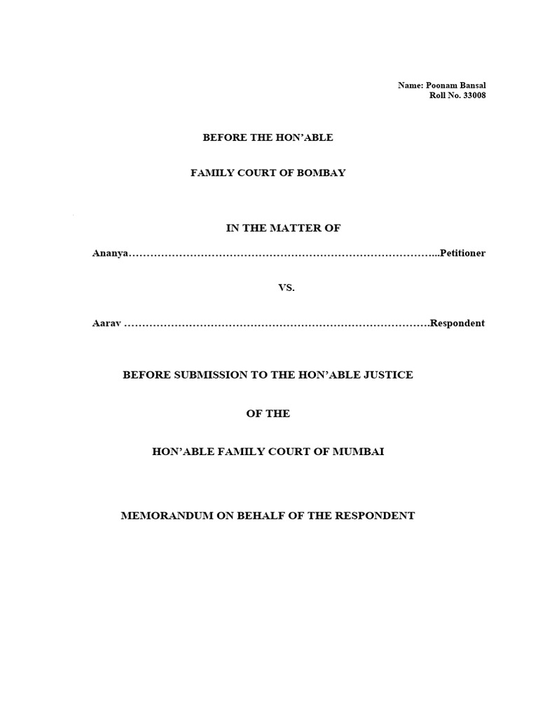 Respondent Final | PDF | Divorce | Marriage