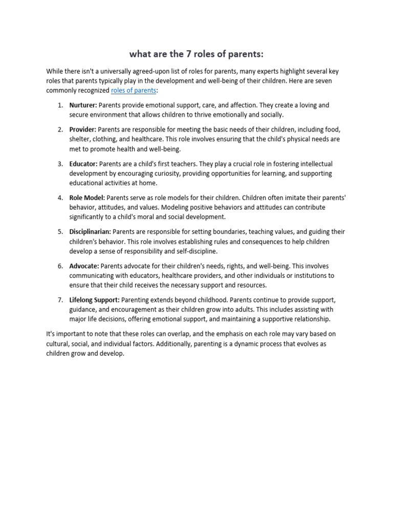7 Essential Roles of Parents | PDF