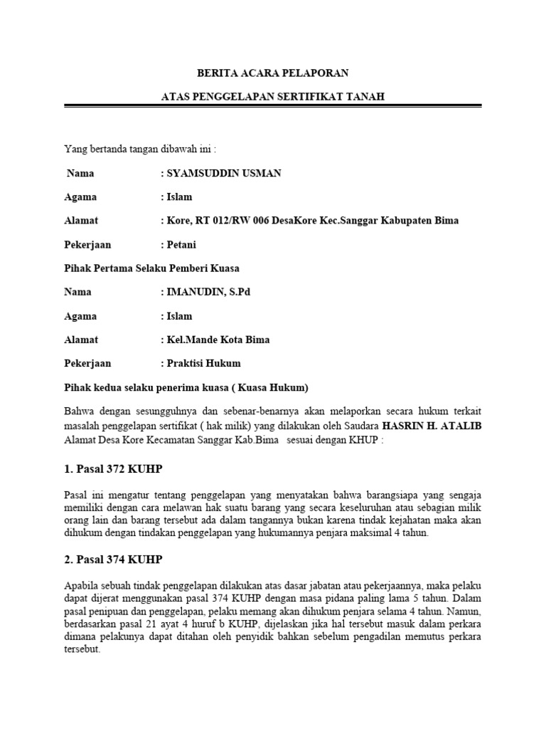 Berita Acara Pelaporan | PDF