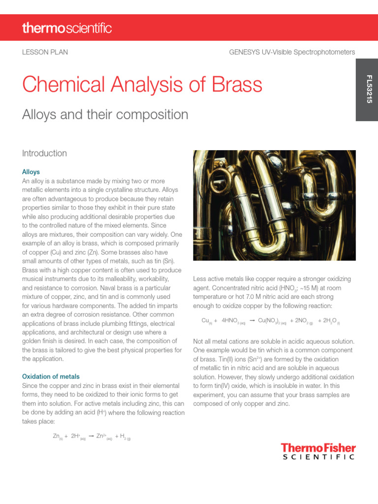 FL53215 Chemical Analysis Brass Lesson Plan Uv Vis | PDF | Absorbance ...