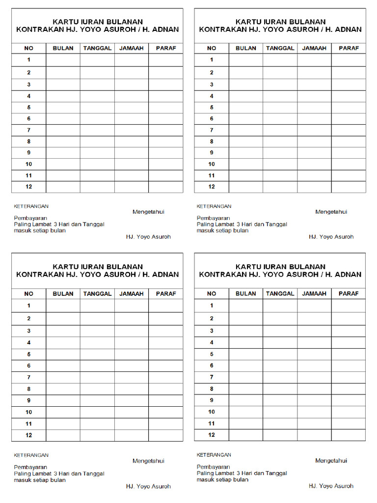 Kartu Iuran Bulanan | PDF