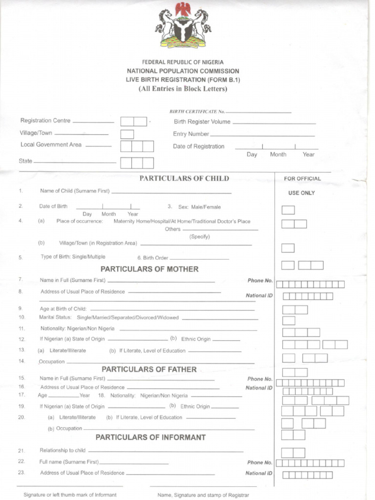 Birth Reg Form Nigeria | PDF