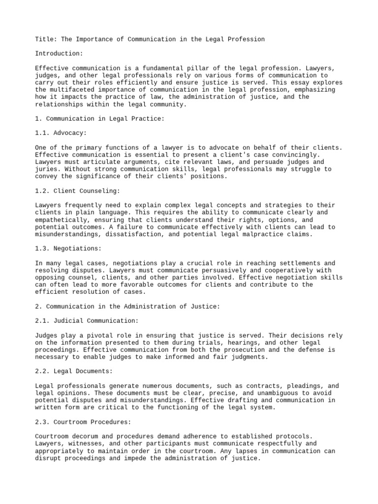 Title The Importance of Communication in legal profession | PDF ...