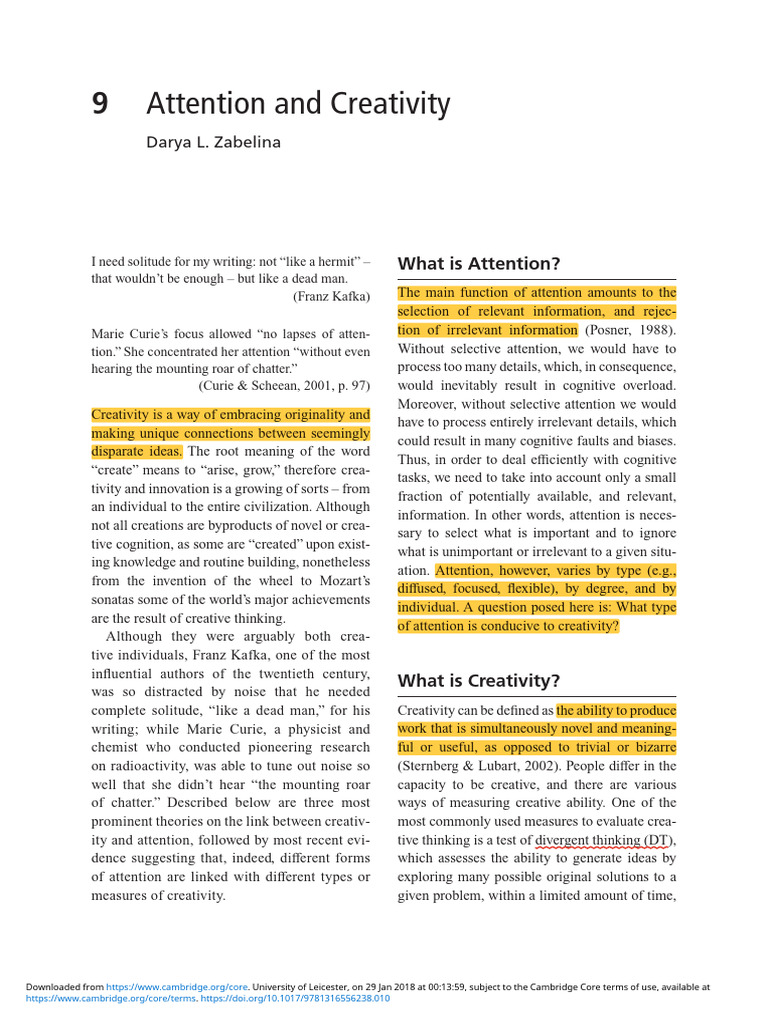 Attention and Creativity | PDF | Attention | Creativity
