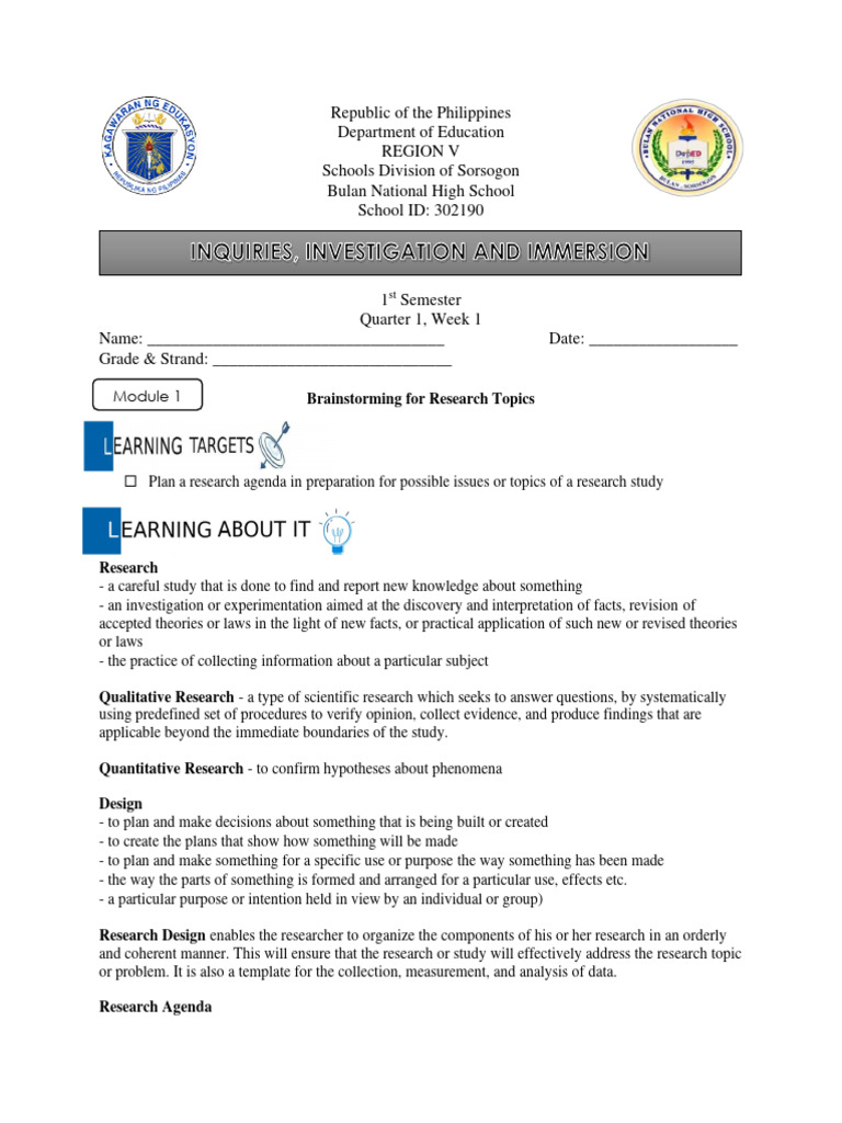 Research Topic Brainstorming Guide | PDF | Methodology | Qualitative ...