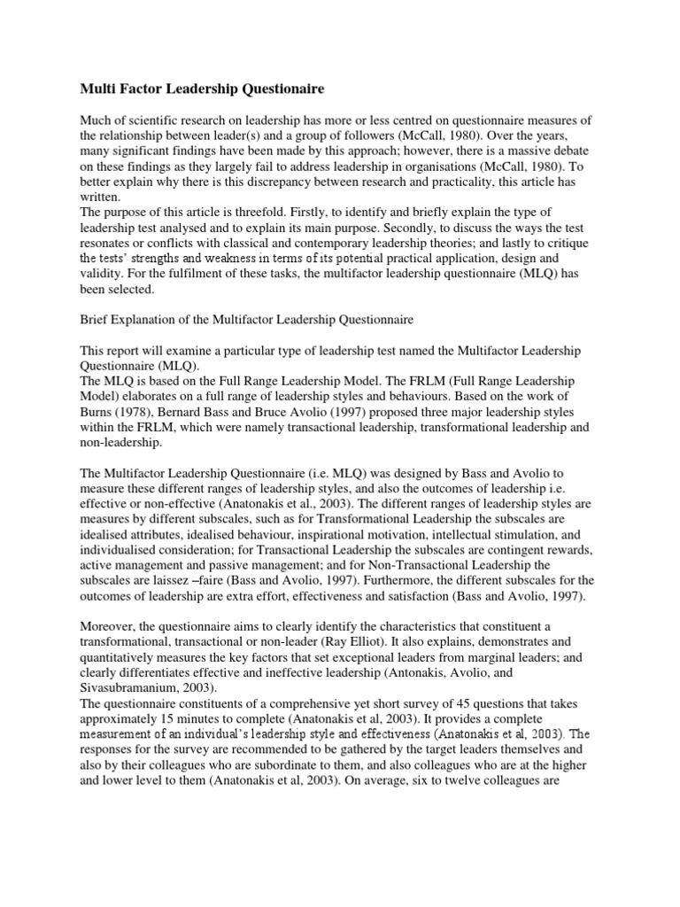 Multi Factor Leadership Question A Ire | PDF | Survey Methodology ...