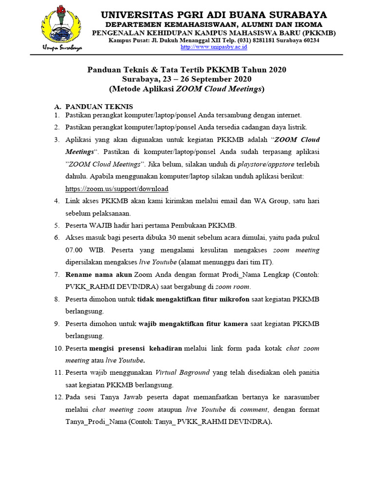 Tata Tertib Dan Rundown Acara PKKMB 2020 | PDF