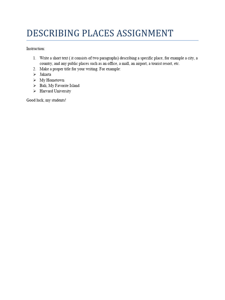 Describing Places Assignment | PDF