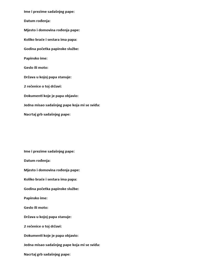 Ime I Prezime Sadašnjeg Pape | PDF