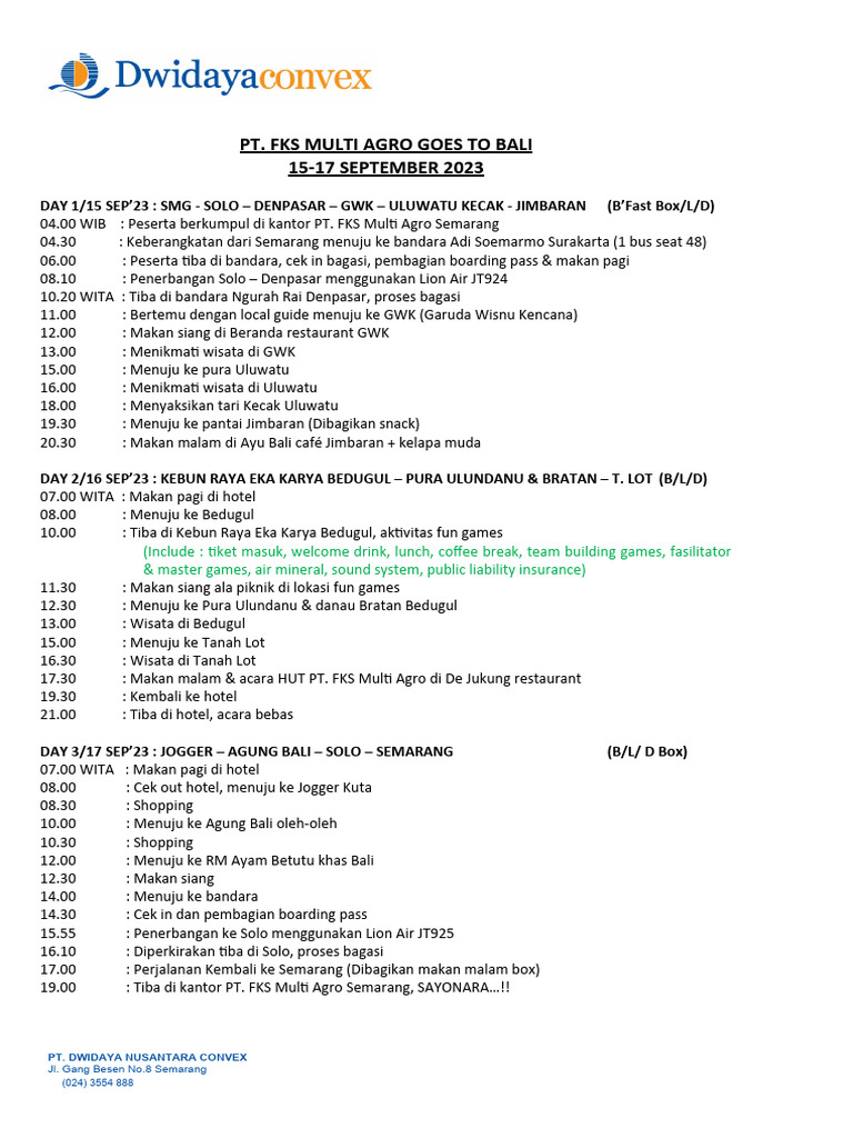 FKS Multi Agro Tour ke Bali 2023 | PDF | Memasak, Makanan, & Anggur