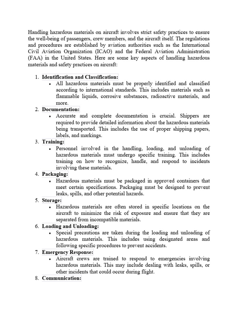 Safe Handling of Hazardous Materials in Aviation | PDF | Dangerous ...
