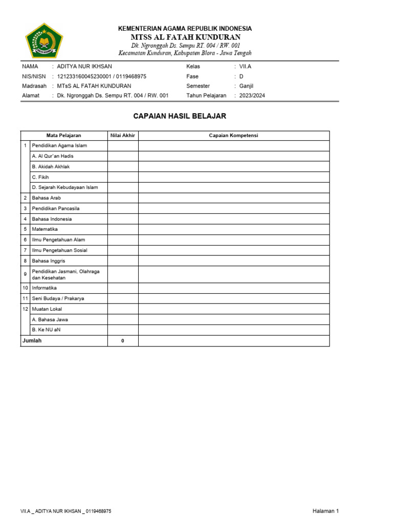 Contoh Rapot Kumer Kelas Vii Pdf 