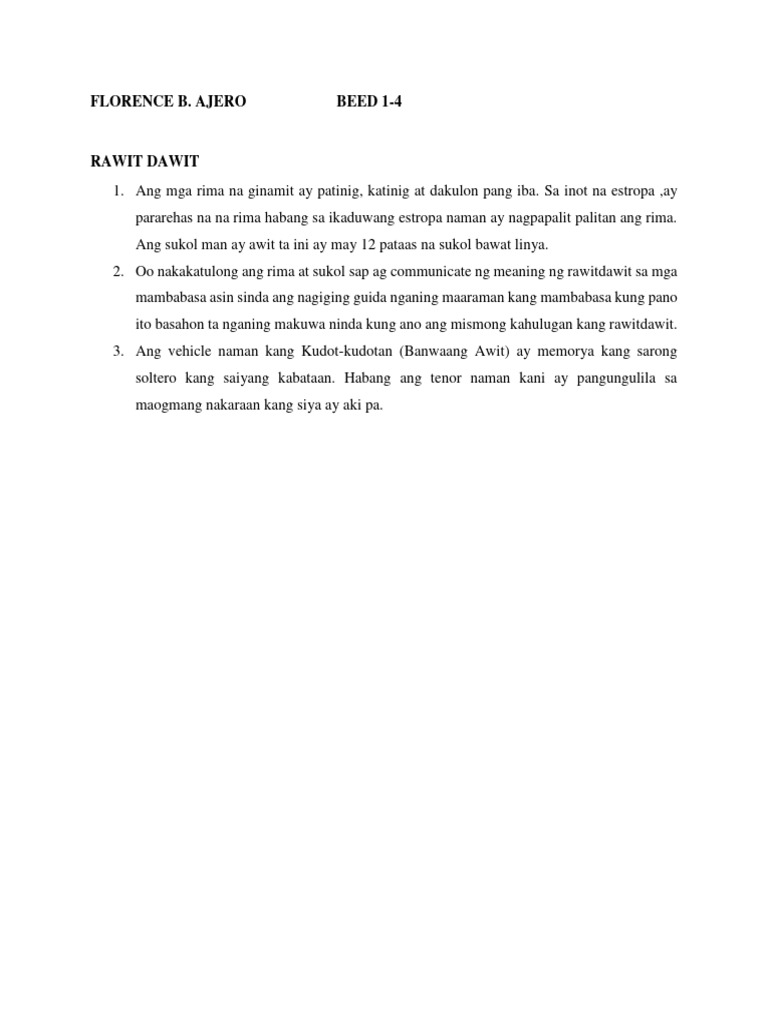 Florence B. Ajero - Rawitdawit | PDF
