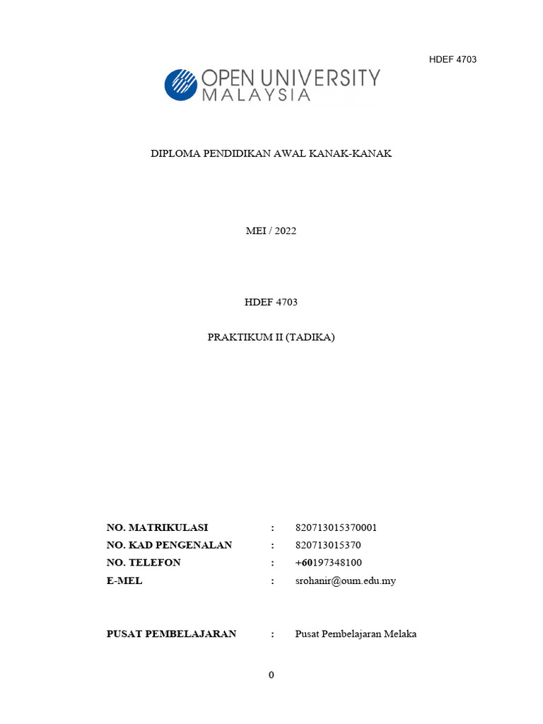 Praktikum Ii - Tadika - Assignment - May 2022 - SRR | PDF