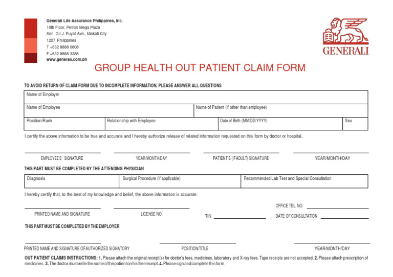 Generali Outpatient Claim Form Guide | PDF | Law