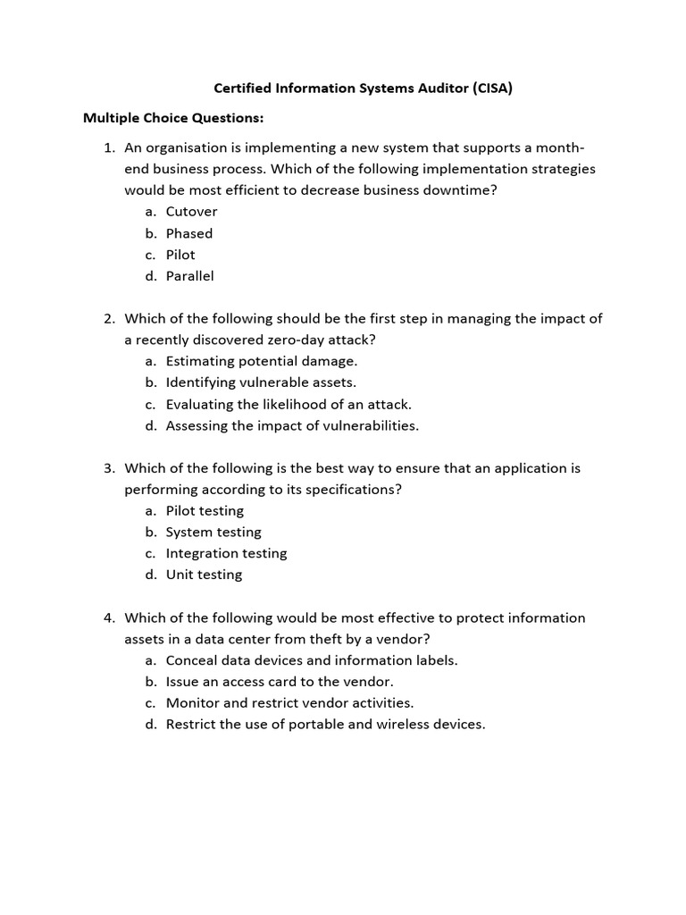 Certified Information Systems Auditor Cisa Mock Exam 2 Pdf