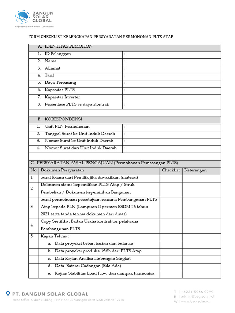 Form Checklist Dokumen Perijinan PLTS Atap | PDF