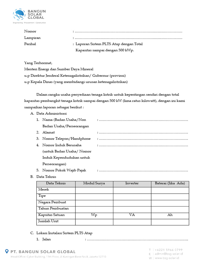 Lampiran III Form Laporan Pembangunan PLTS Cap. 500 KWP | PDF