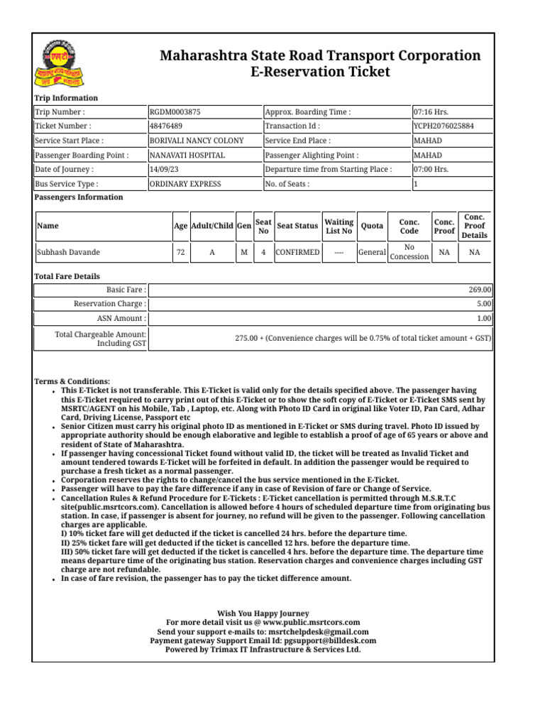 Sagar Davande ST Ticket | PDF | Identity Document | Transport
