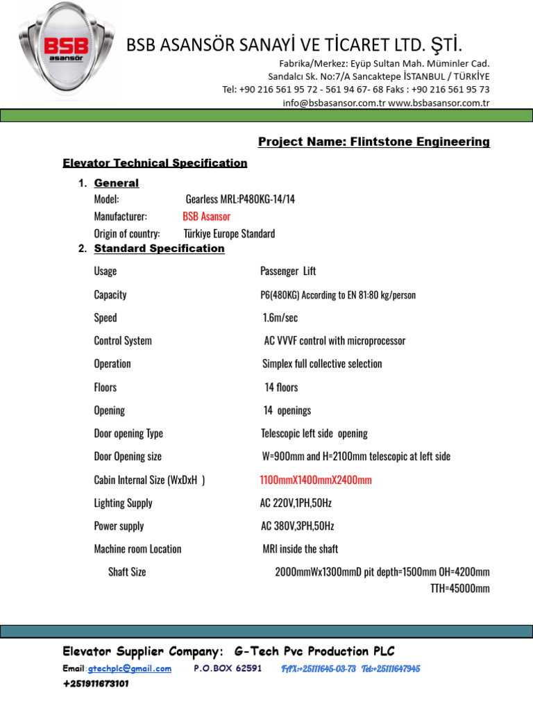 Project Name Flintstone Engineering Elevator Technical Specification | PDF | Elevator ...