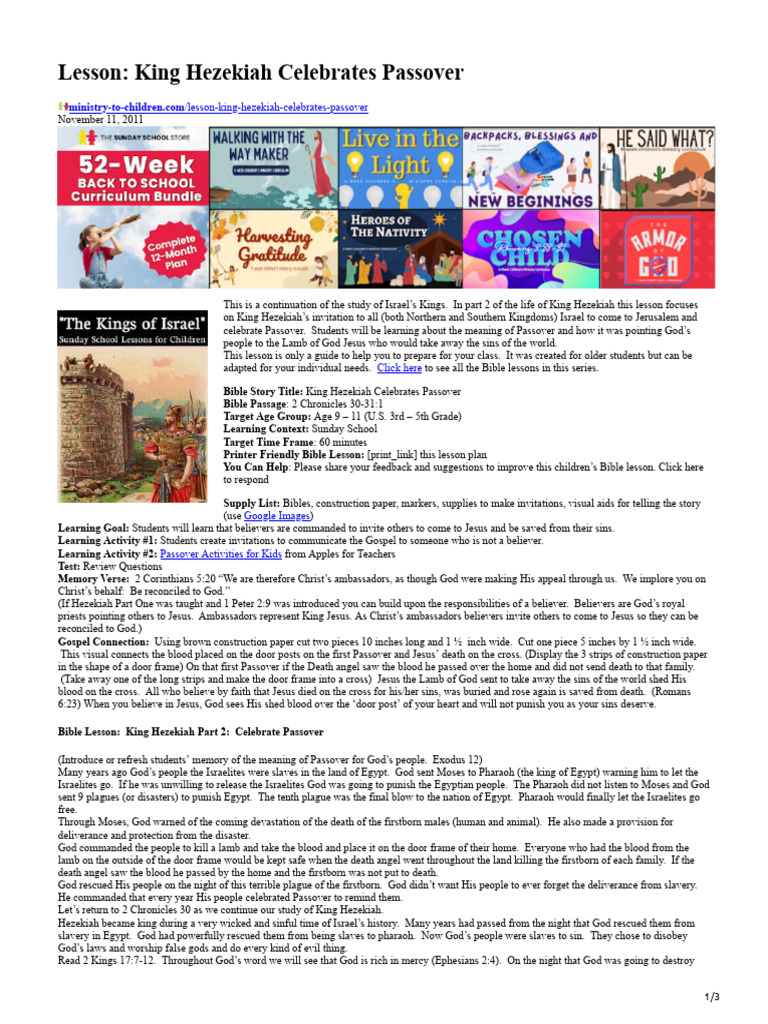 King Hezekiah Celebrates Passover | PDF | Jesus | The Exodus