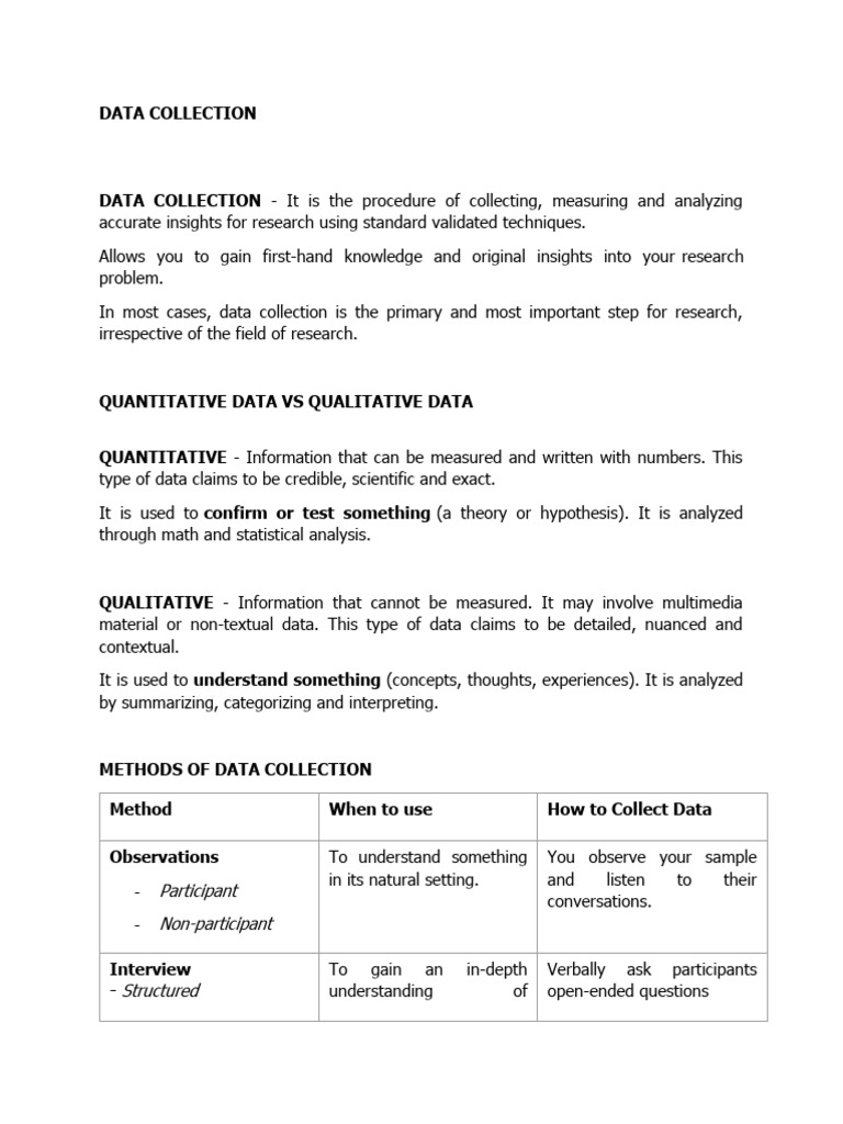 Data Collection | PDF | Data | Methodology
