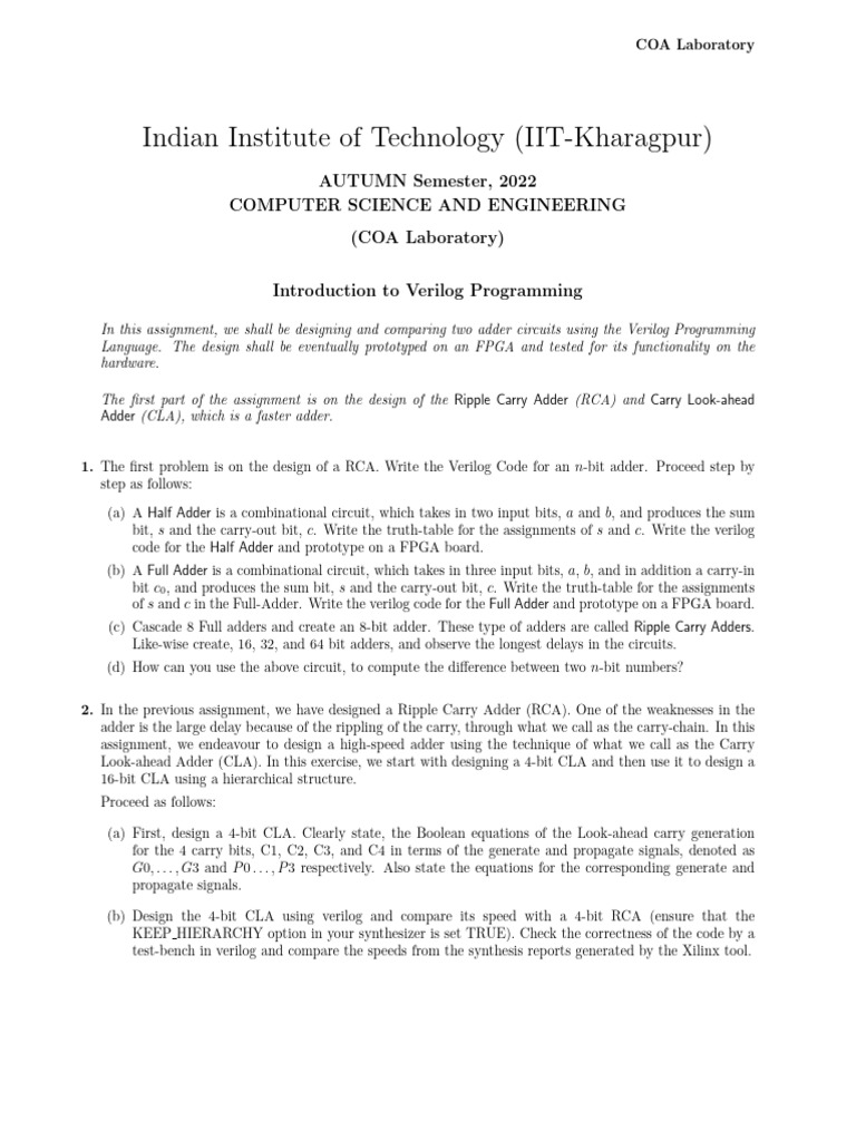 COA Lab 2022 Verilog Assignment 1 | PDF | Digital Electronics ... COA Lab 2022 Verilog Assignment 1 | PDF | Digital Electronics ...