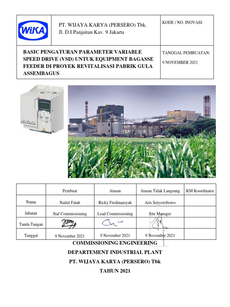 Basic Pengaturan Parameter Variable Speed Drive (VSD) Untuk Equipment Bagasse Feeder Di Proyek ...